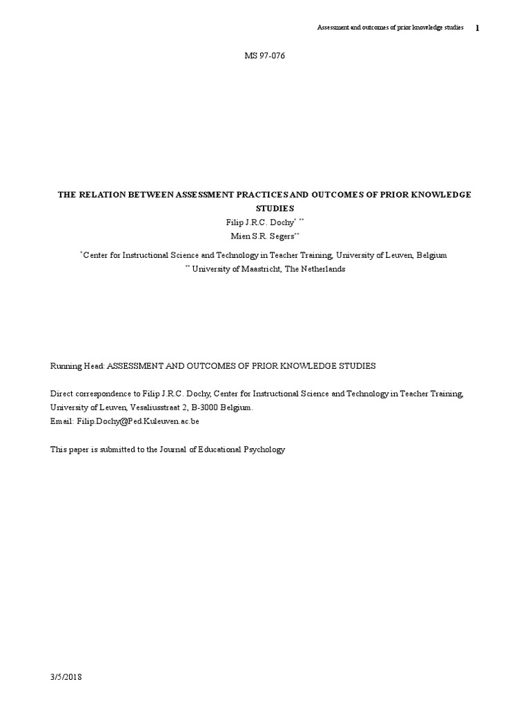 Assessing the Relationship Between Prior Knowledge Assessment Methods ...