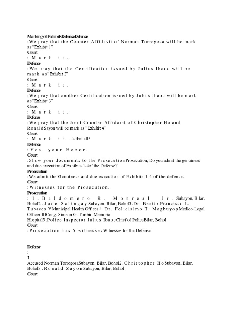 Marking of ExhibitsDefenseDefense | PDF | Prosecutor | Justice