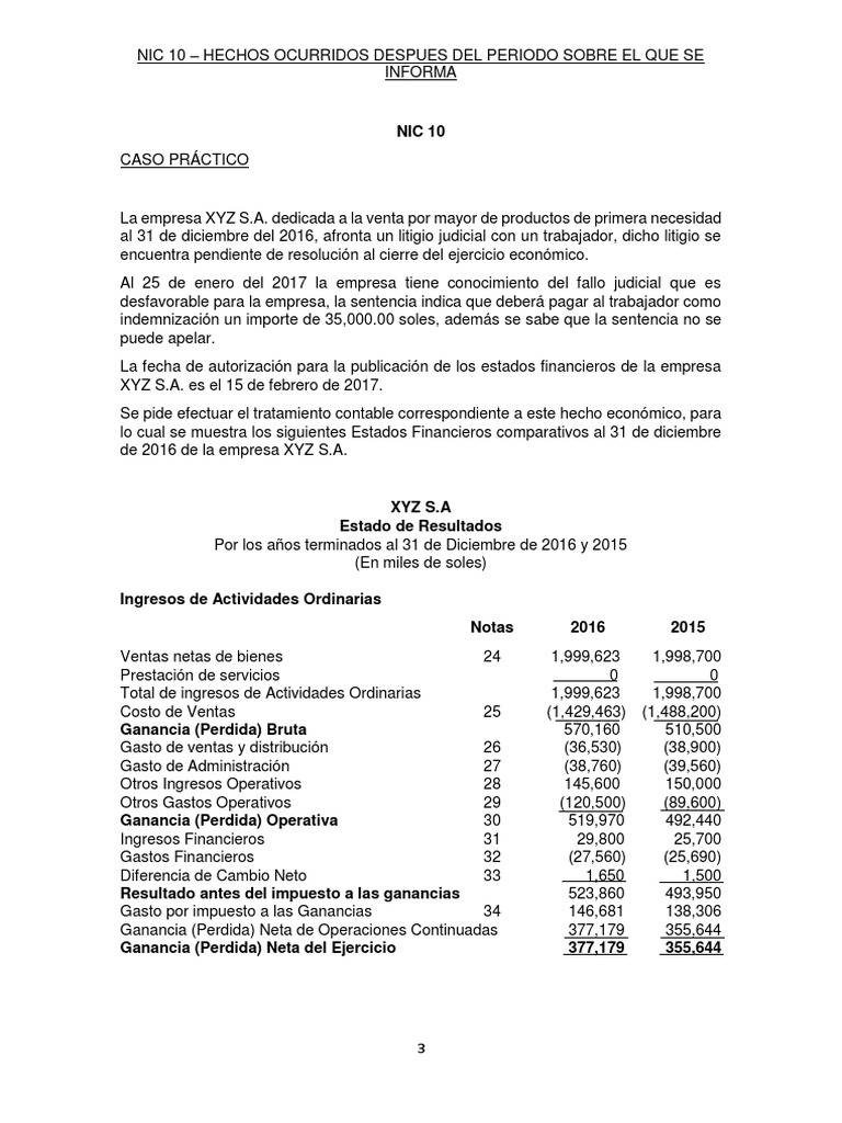 NIC 10 | Estado de resultados | Business