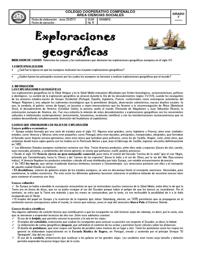 GUIA No 8 SEPTIMO EXPLORACIONES GEOGRAFICAS | PDF | Exploración | Edad ...