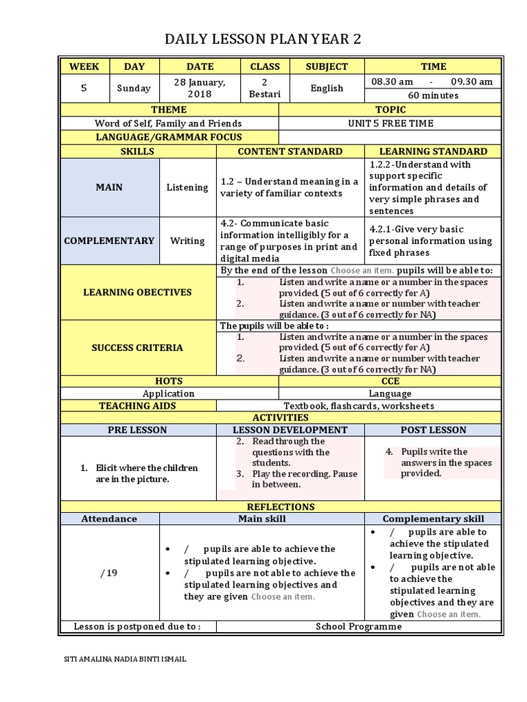 Daily Lesson Plan Year 2: The Pupils Will Be Able To | PDF | Lesson ...