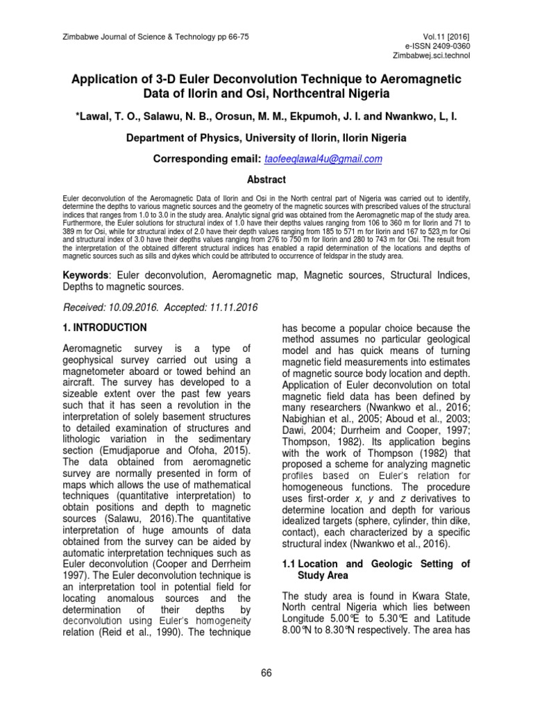 Application of 3-d Euler Deconvolution Technique To Aeromagnetic Data of Ilorin and Osi ...