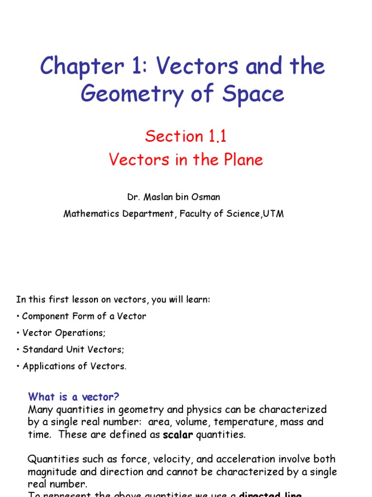 Chapter 1: Vectors and The Geometry of Space | PDF | Scalar (Mathematics) | Euclidean Vector