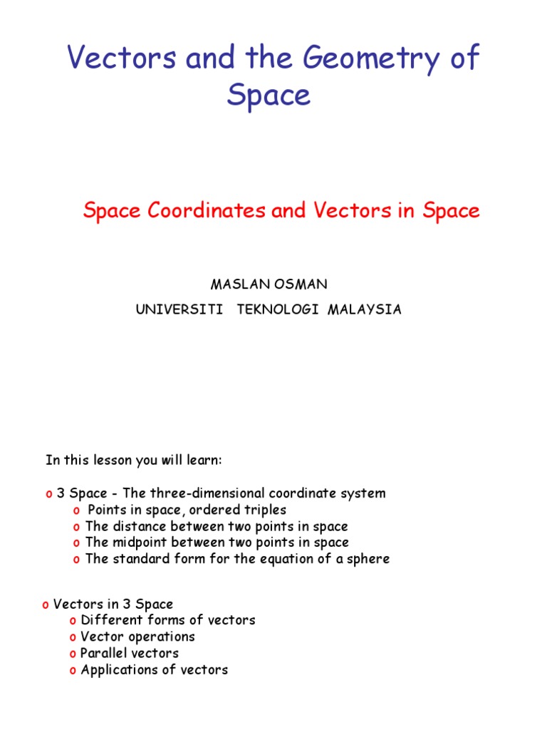 Vectors and The Geometry of Space | PDF | Cartesian Coordinate System ...