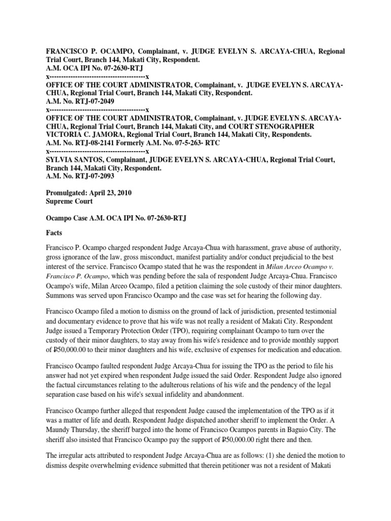 Francisco P. Ocampo, Which Was Pending Before The Sala of Respondent ...