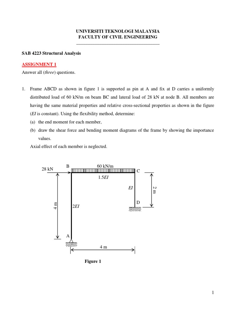 Assignment - Flexibility Method PDF | PDF | Beam (Structure) | Bending