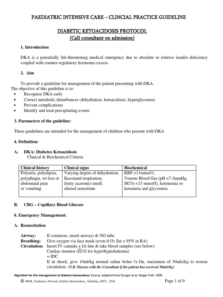 Diabetic Ketoacidosis Protocol PICU Oct 2010 2 | PDF | Diseases And ...