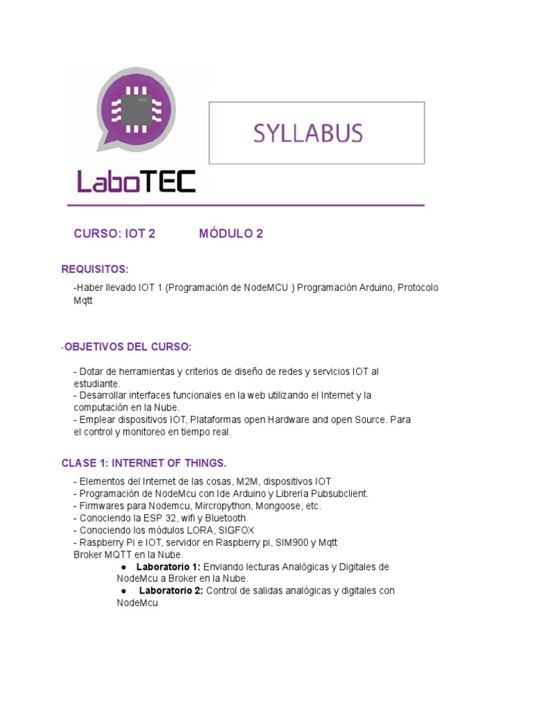 Syllabus Iot 2 Actual | PDF | Internet de las Cosas | Servicios web de ...