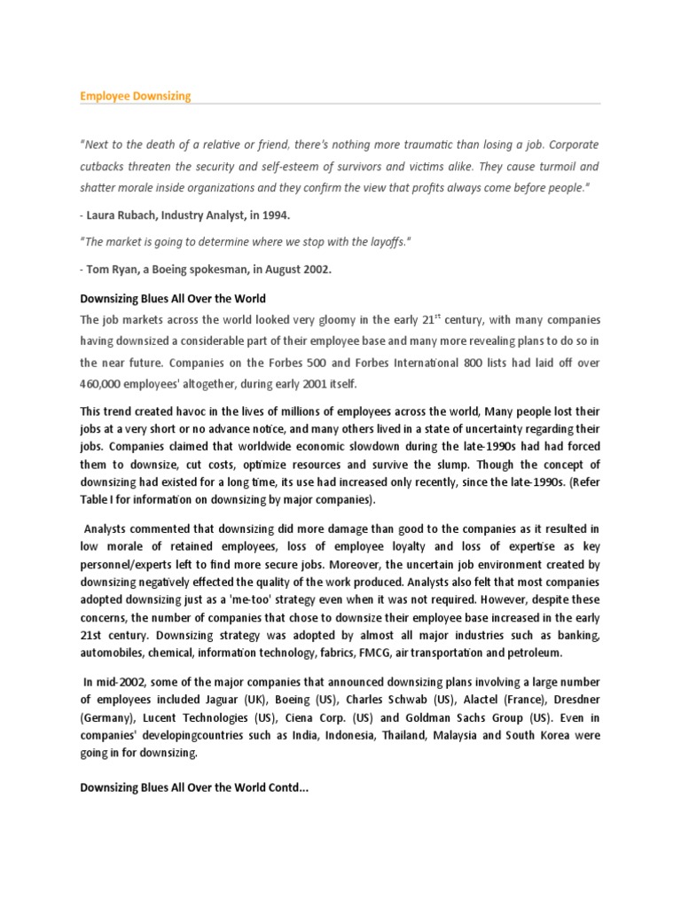 Employee Downsizing: - Laura Rubach, Industry Analyst, in 1994 | PDF ...
