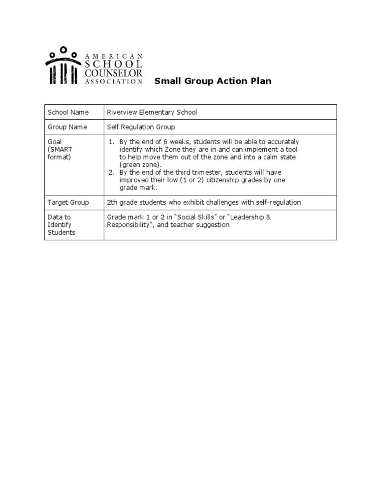 Small Group Action Plan | PDF | Self Control | Self-Management