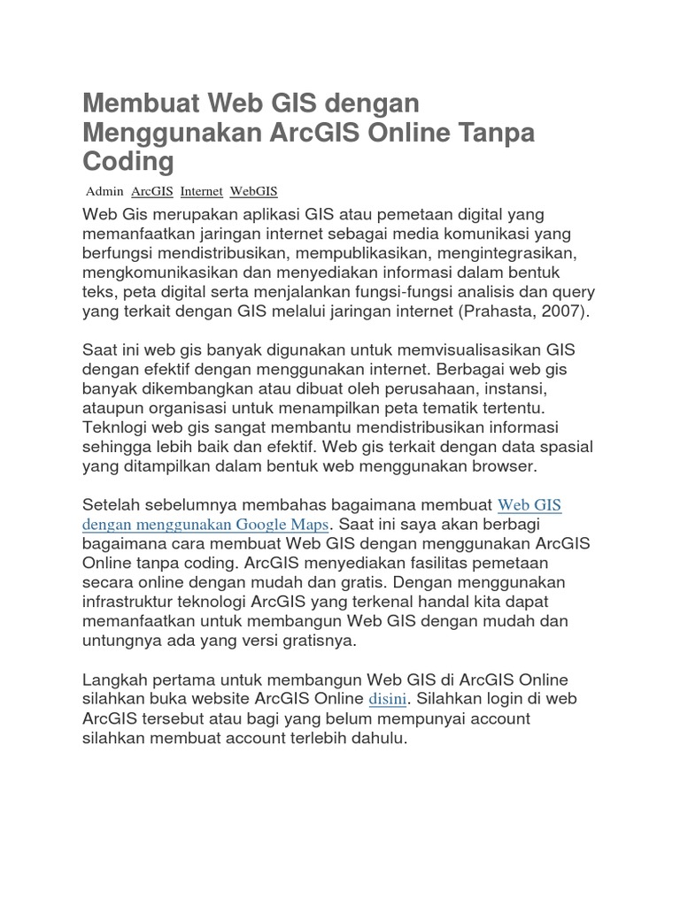 Membuat Web GIS Dengan Menggunakan ArcGIS Online Tanpa Coding | PDF