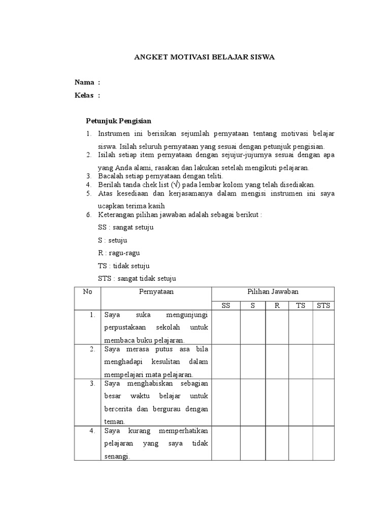 Angket Motivasi Belajar | PDF