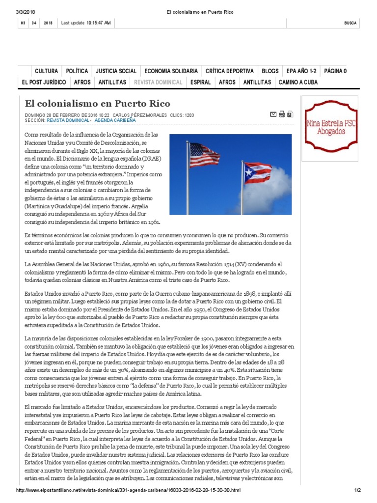 El Colonialismo en Puerto Rico | PDF | Puerto Rico | Colonialismo