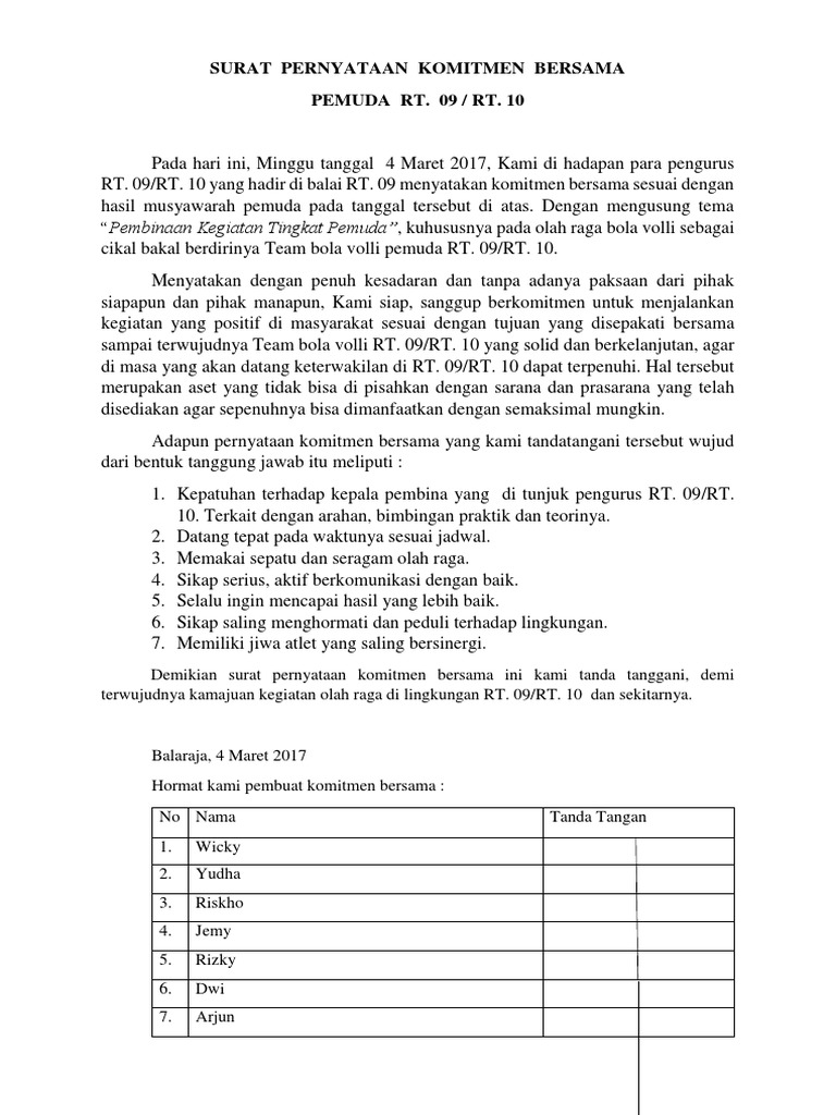 Surat Pernyataan Komitmen Bersama | PDF