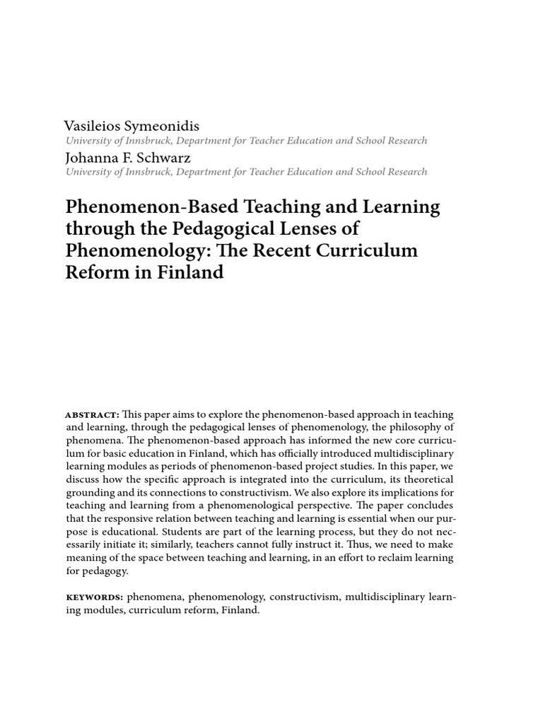 Phenomenon-Based Teaching and Learning Through The Pedagogical Lenses ...