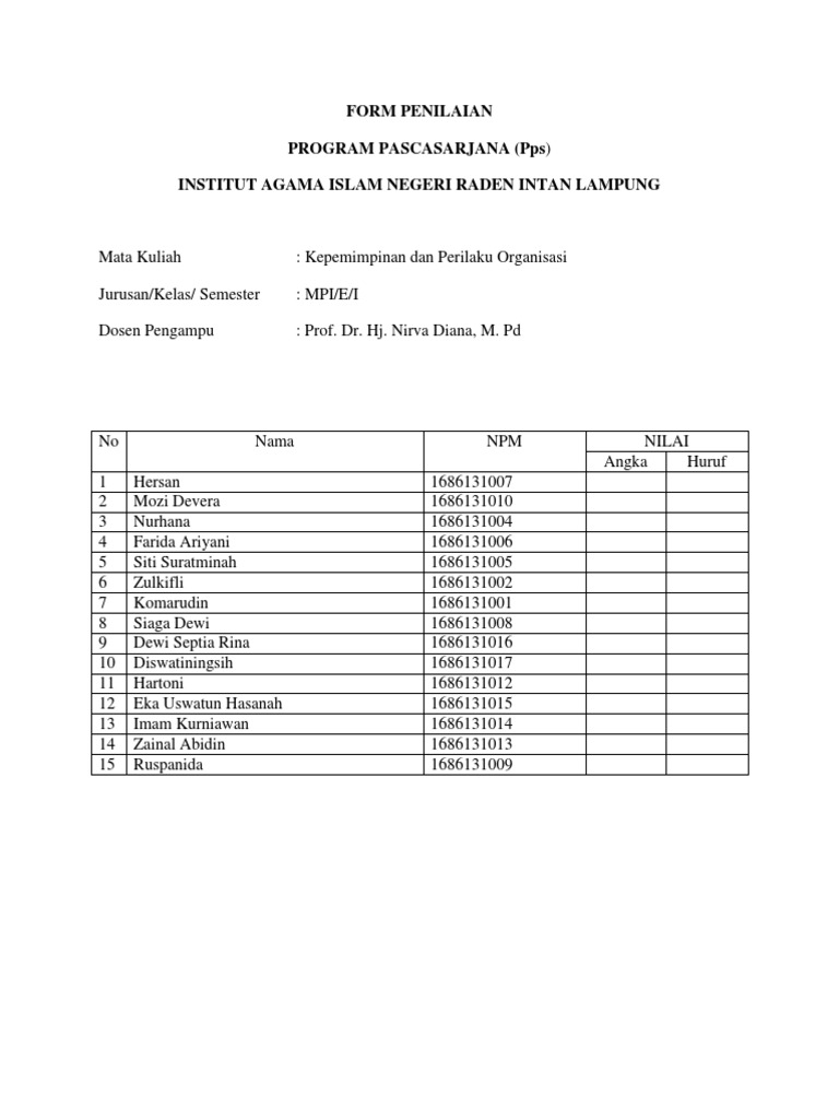 Form Penilaian Mpi e | PDF