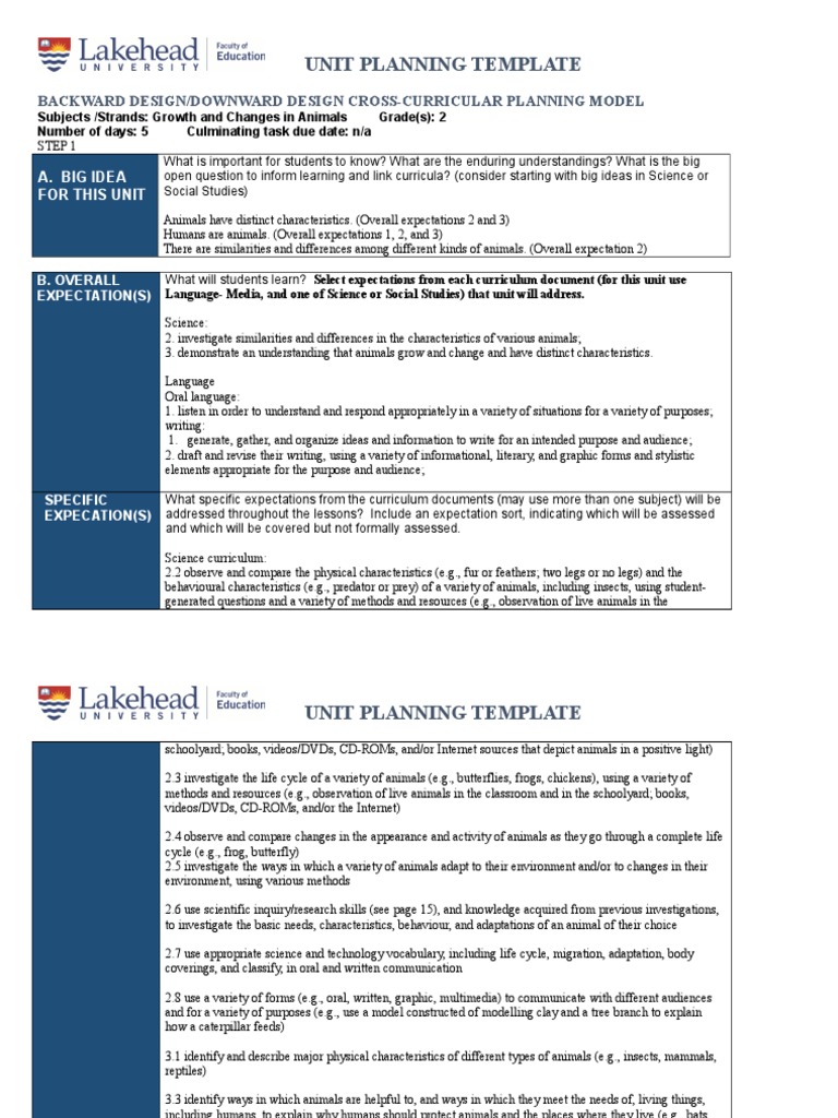 Grade 2 Animals Unit Plan | PDF | Curriculum | Mammals