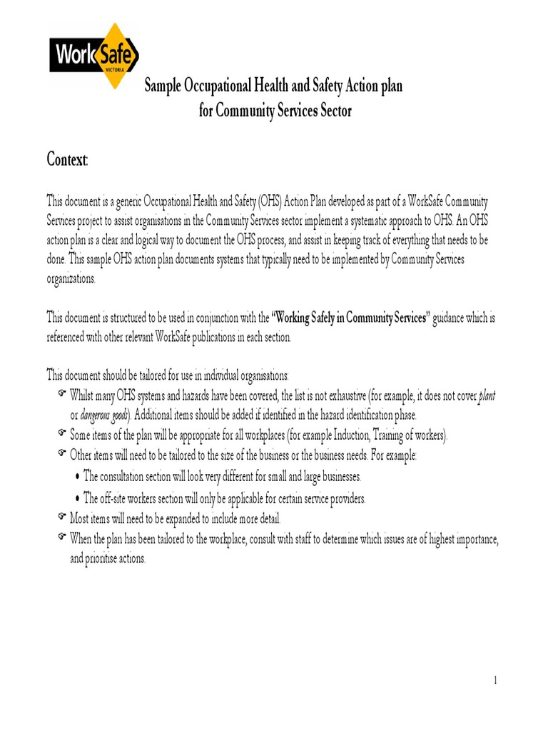 ISBN Sample OHS Action Plan For Community Services Sector 2007 01 PDF ...