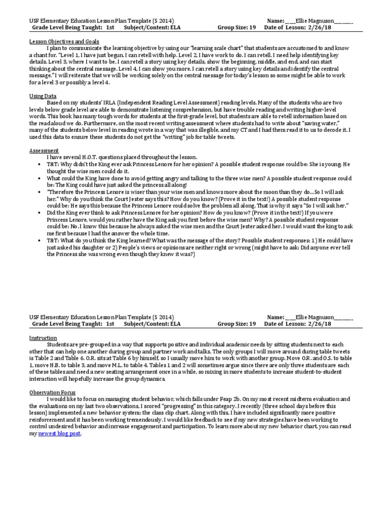 LP Central Message Many Moons CT Obs | PDF | Lesson Plan | Teachers