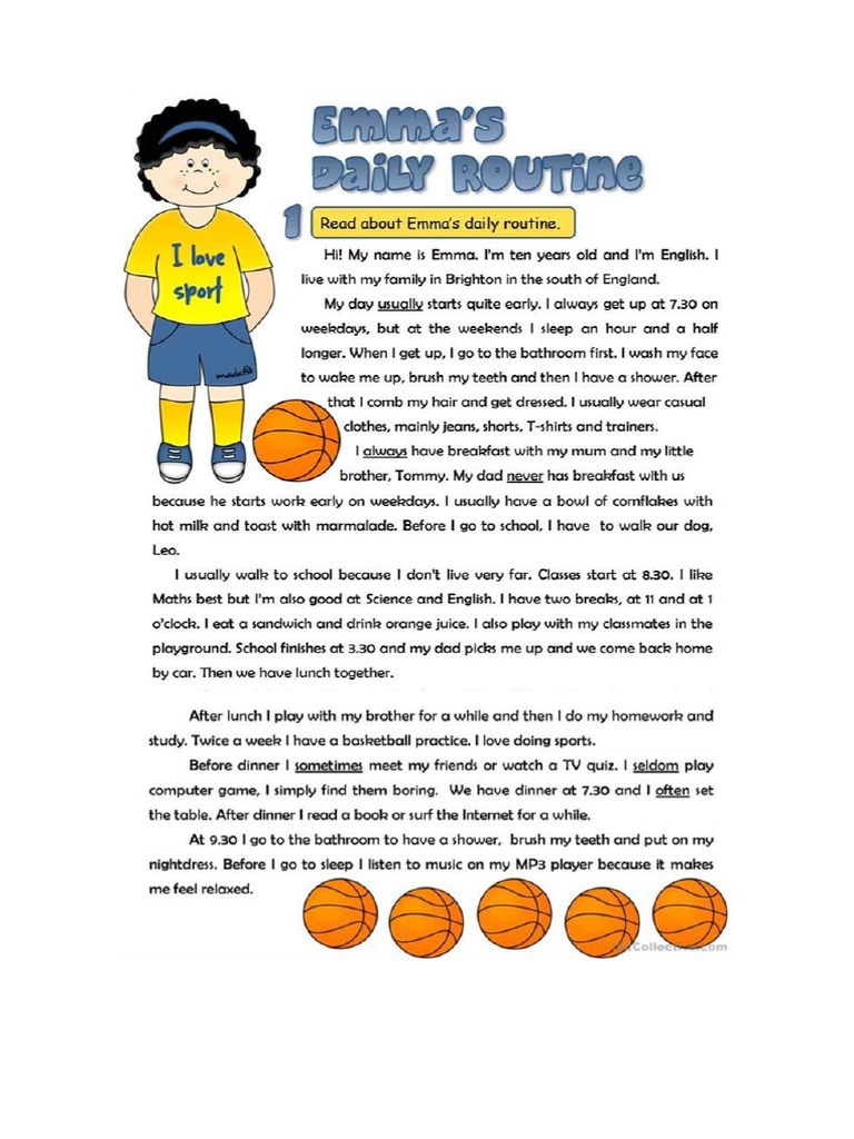 Emma's Daily Routine Text Simple Present | PDF