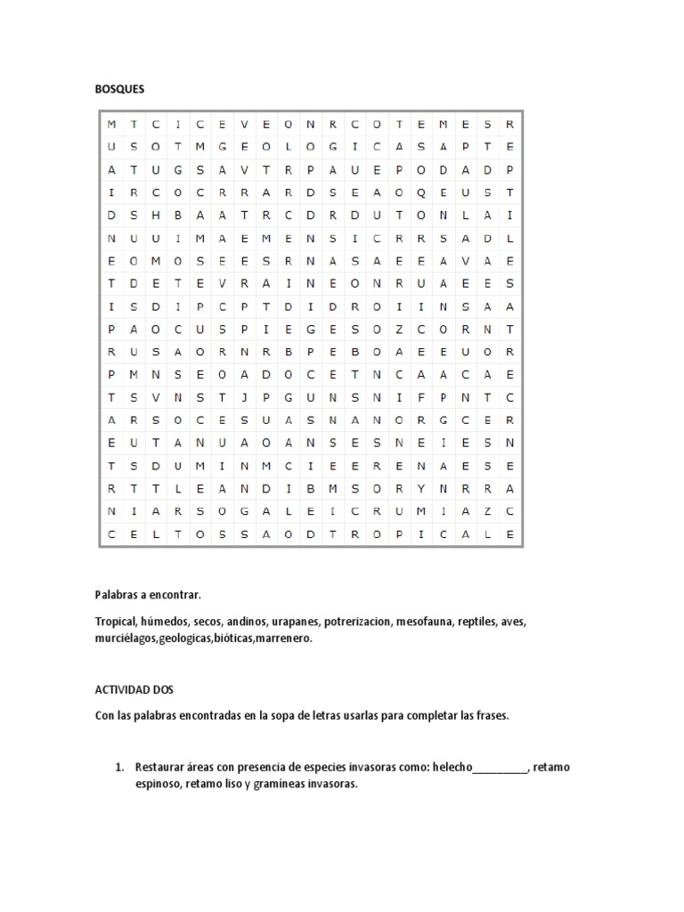Sopa de Letras Bosques | PDF