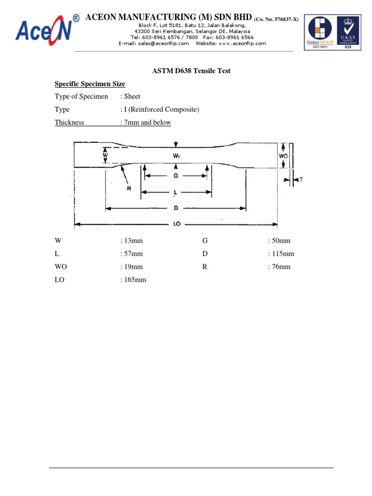Specimen Size For Coupon Test | PDF