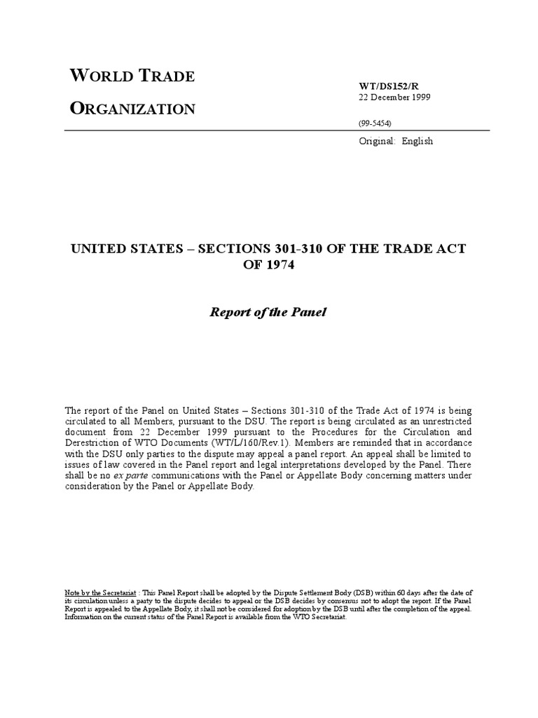 Orld Rade Rganization: United States - Sections 301-310 of The Trade ...
