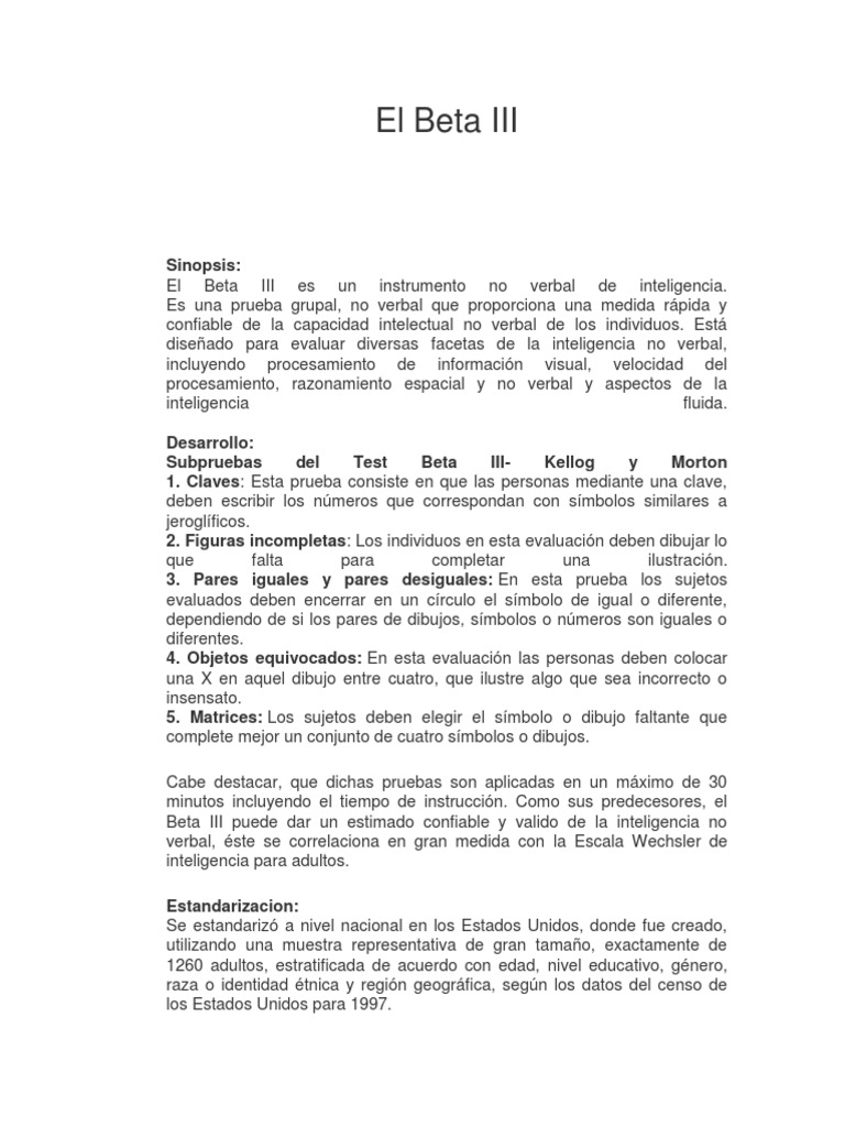 El Beta III: Sinopsis | Validez (Estadísticas) | Cociente de ...