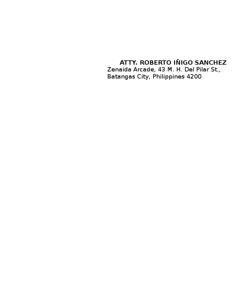 Atty. Roberto Iñigo Sanchez: Zenaida Arcade, 43 M. H. Del Pilar ST ...