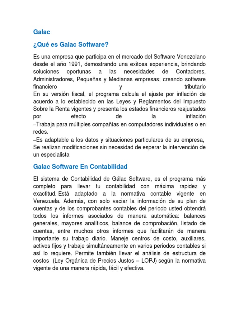 Galac Software: Soluciones Contables en Venezuela | PDF | Contabilidad ...