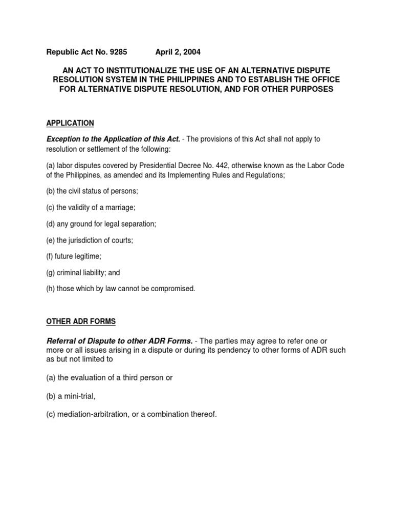 Application: Exception To The Application of This Act. - The Provisions ...