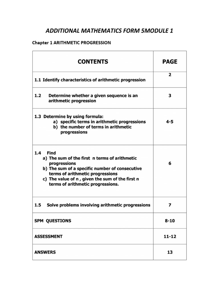 Additional Mathematics Form 5module 1: Chapter 1 Arithmetic Progression ...