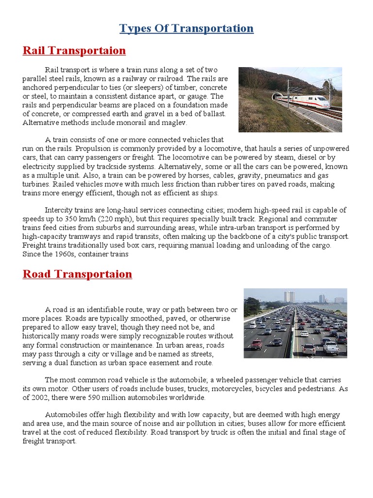 Types of Transportation: Rail, Road, Water, and Air | PDF | Transport ...