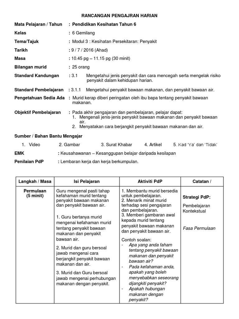 RPH PK Tahun 6 - 3.1.1 | PDF