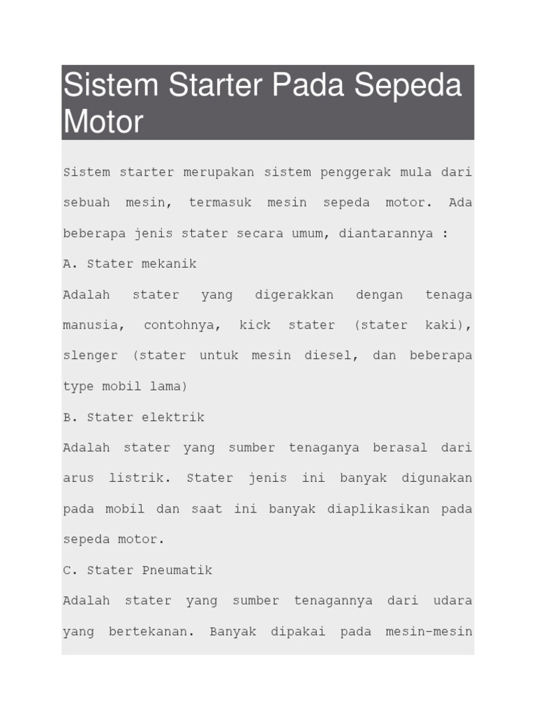 Sistem Starter Pada Sepeda Motor | PDF