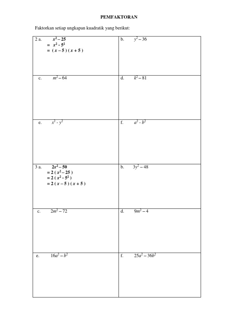 Facteurs d'expressions quadratiques | PDF