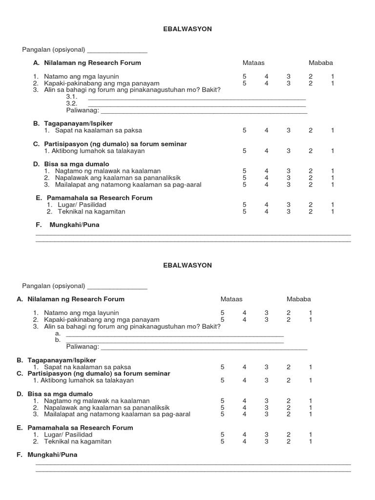 Ebalwasyon Sa Forum | PDF
