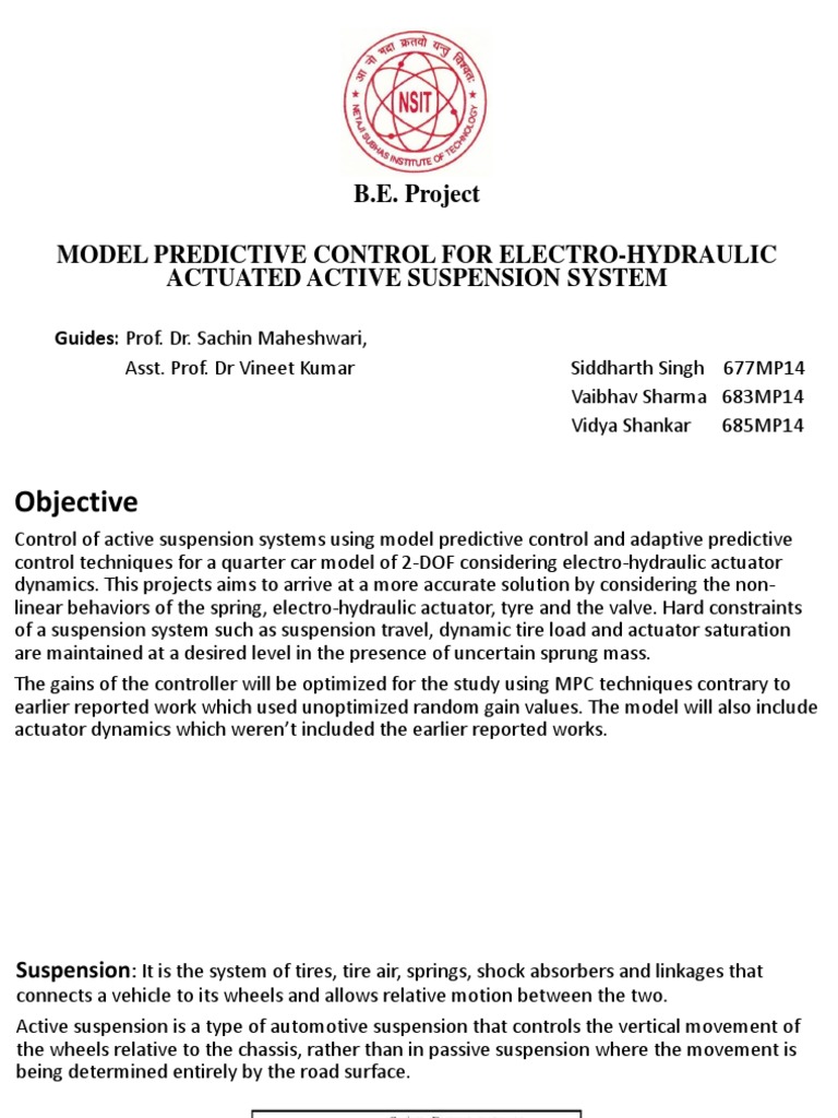 B.E. Project Model Predictive Control For Electro-Hydraulic Actuated ...