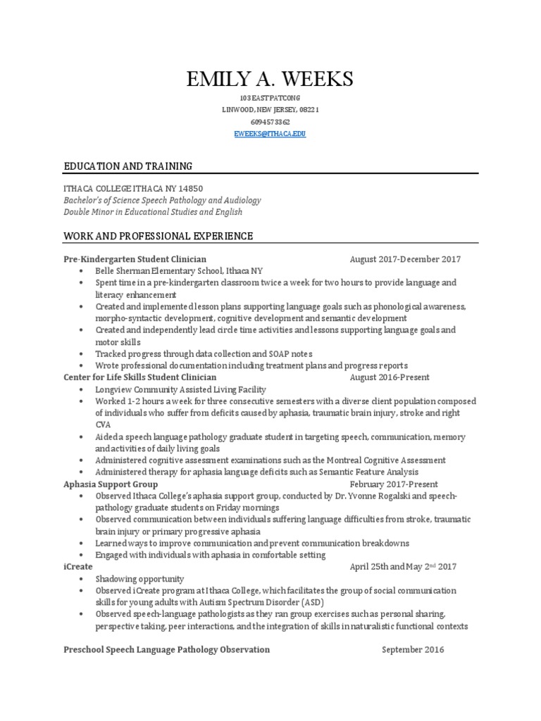 Professional Resume | PDF | Speech Language Pathology | Aphasia