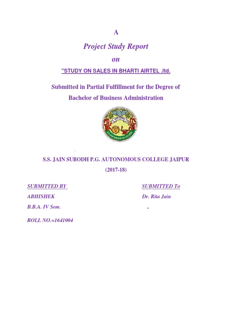 Project Study Report On: Submitted in Partial Fulfillment For The ...