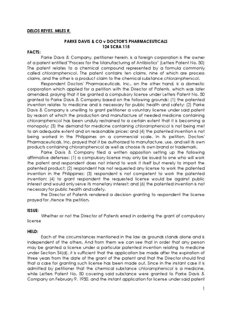 Parke Davis vs. Doctors Pharmaceuticals | PDF | Patent | Pharmaceutical ...