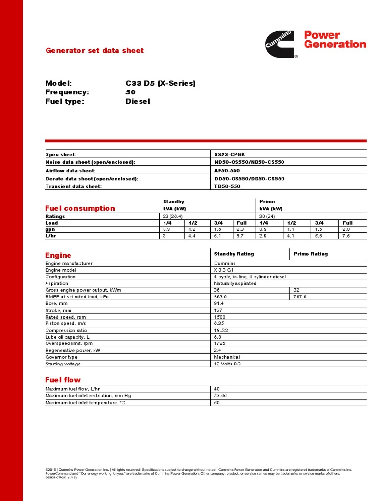 Cummins C33D5 - Data Sheet | Diesel Engine | Engines | Free 30-day ...