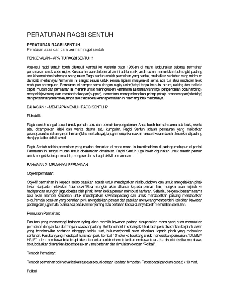 Peraturan Dasar Ragbi Sentuh | PDF