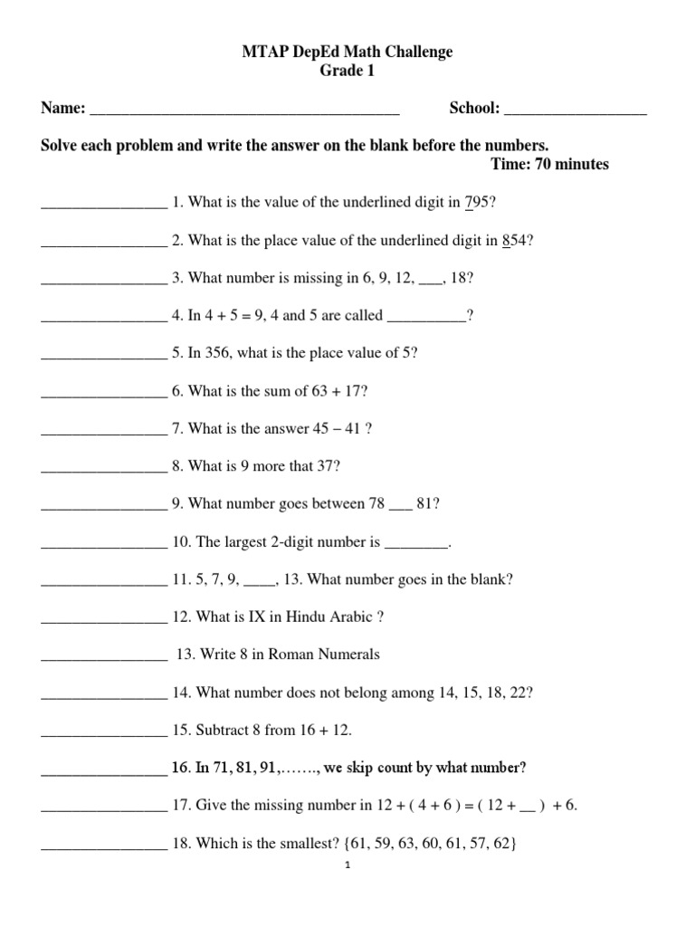 MTAP DepEd Math Challenge I | PDF | Teaching Mathematics