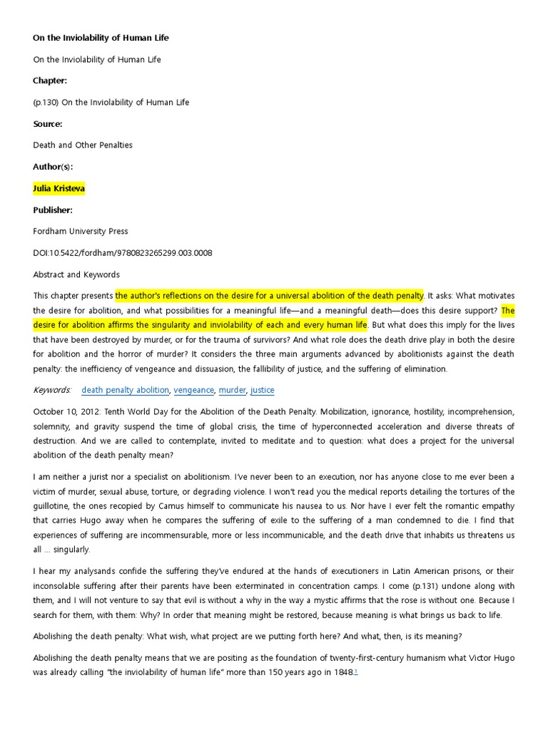 On The Inviolability of Human Life | PDF | Capital Punishment | Evil