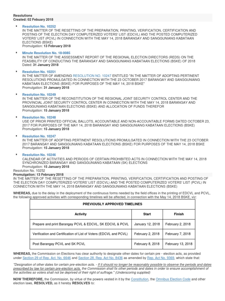2018 COMELEC Resolutions | PDF | Elections | Civil Service