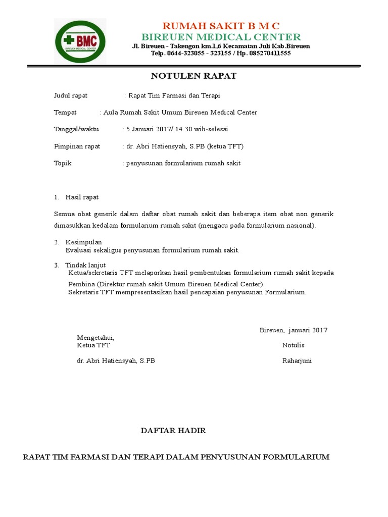 Notulen Rapat TFT | PDF