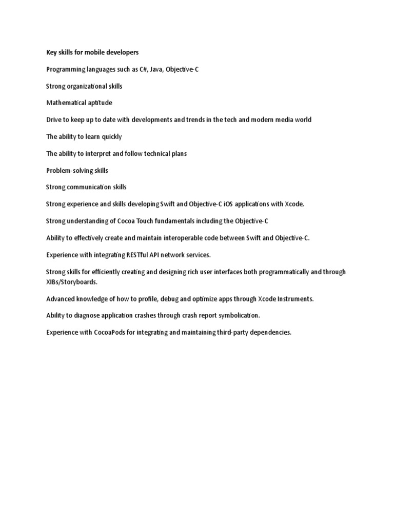 Key Skills For Mobile Developers | PDF | Software Engineering | Computing