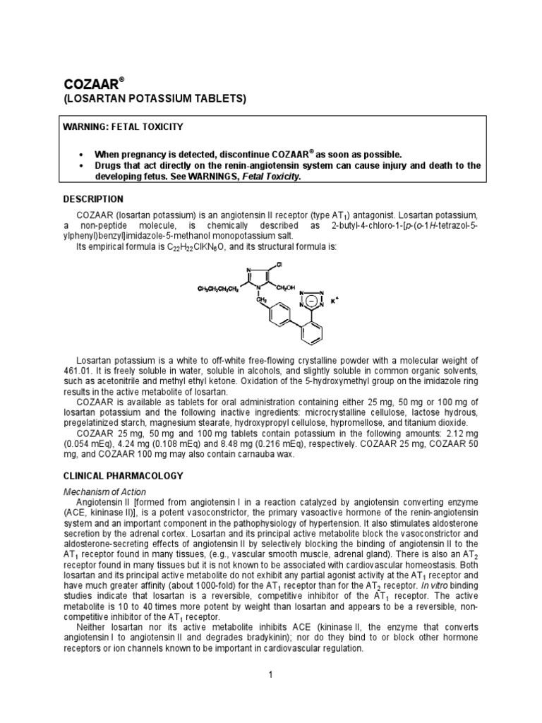 Cozaar: (Losartan Potassium Tablets) | PDF | Chronic Kidney Disease ...