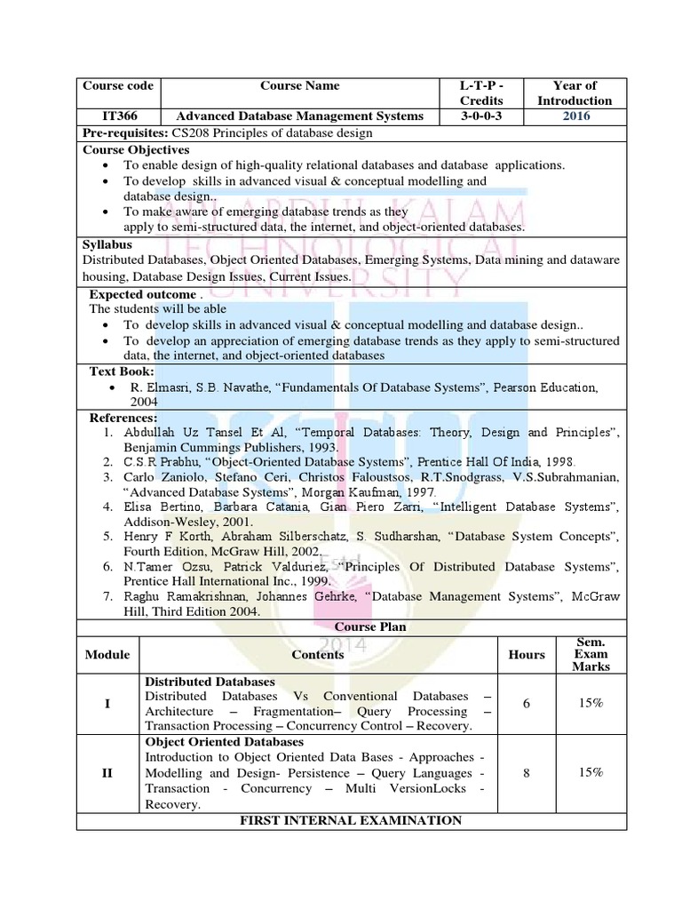 It366 Advanced Database Management Systems Pdf Databases Computer Data